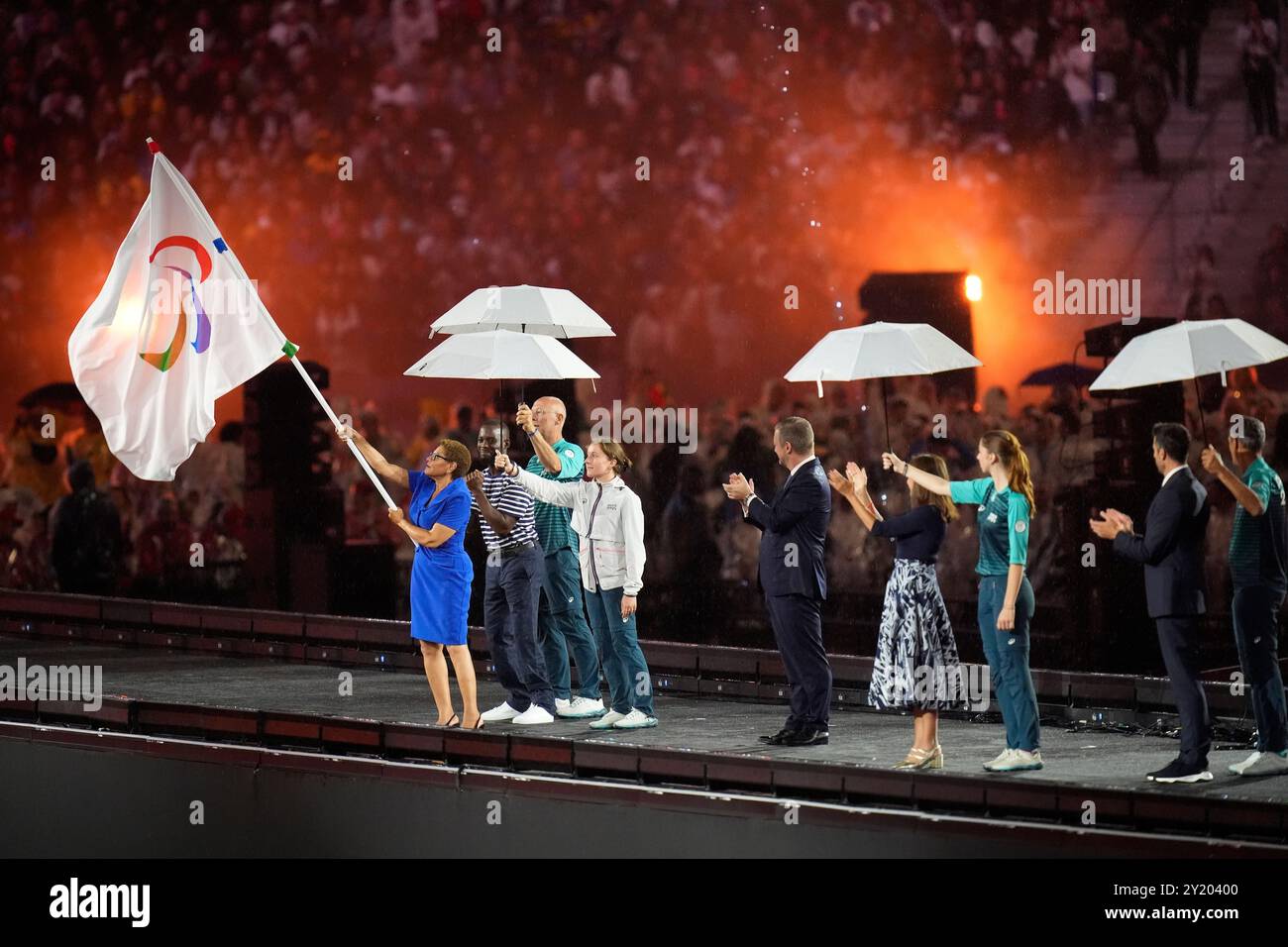 The Paralympic Flag is waved by the Mayor of Los Angeles, Karen Bass ...