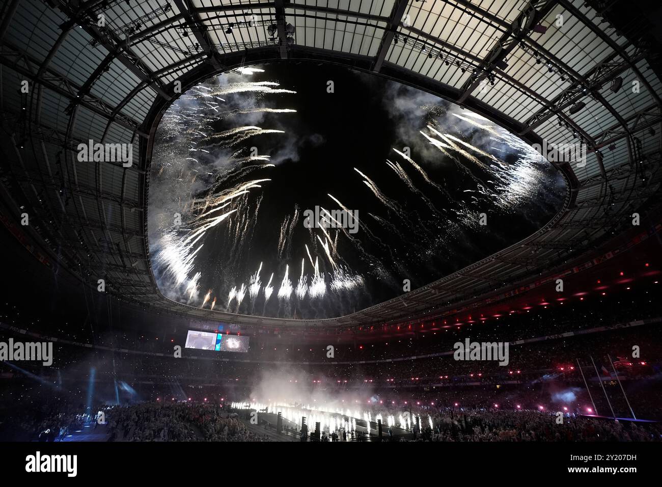 A general view of the stadium during the closing ceremony of the Paris ...