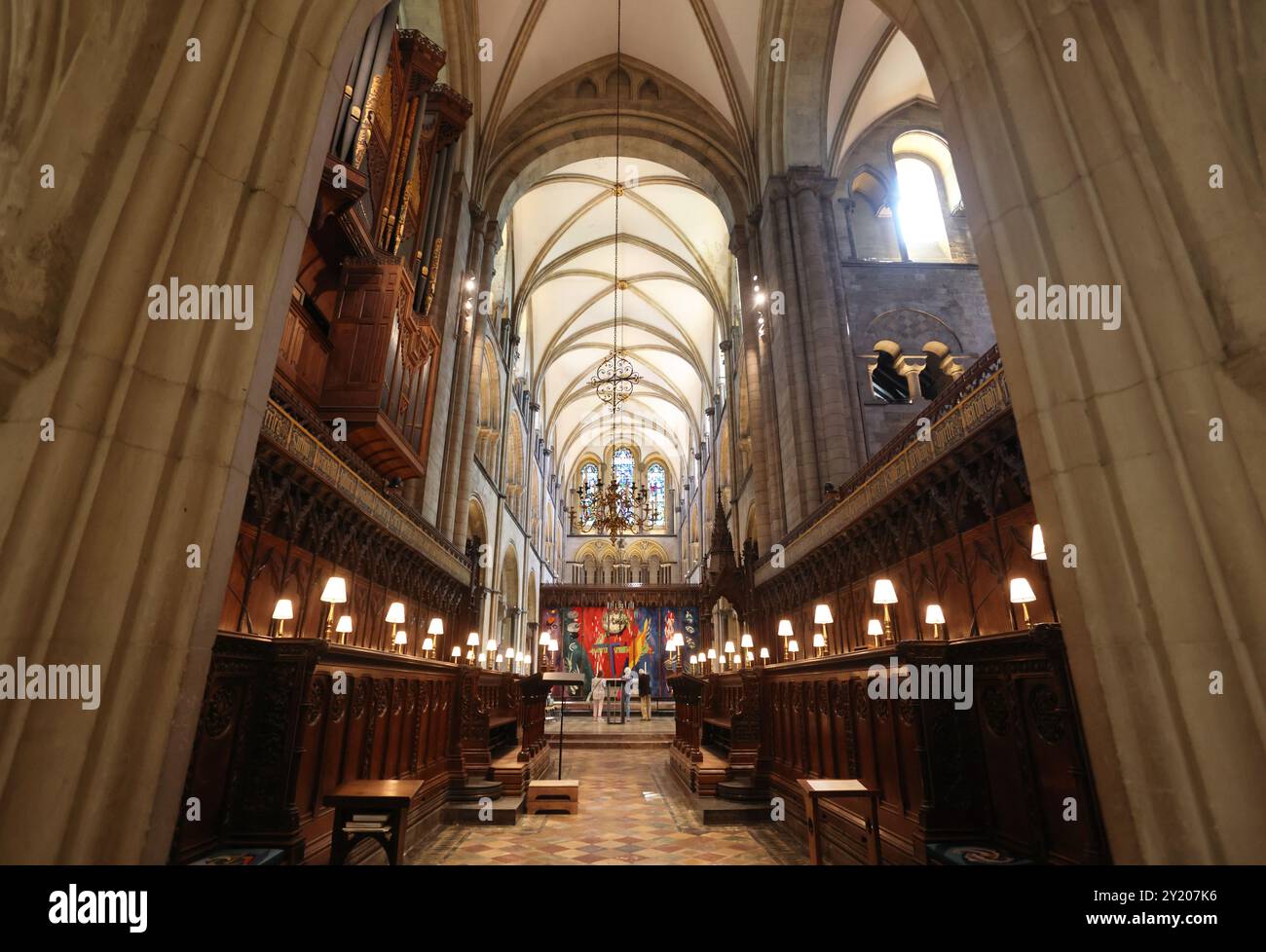 The quire in historic Chichester Cathedral, West Sussex, UK Stock Photo ...