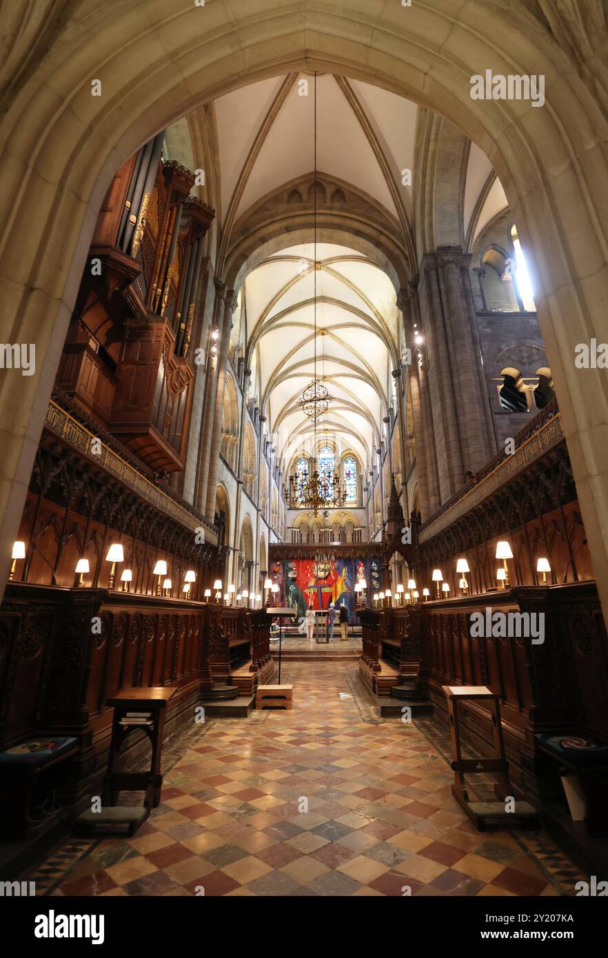 The quire in historic Chichester Cathedral, West Sussex, UK Stock Photo ...