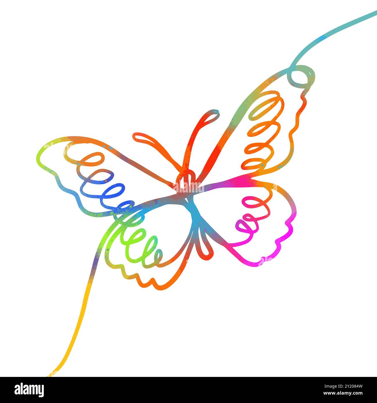 Butterfly one line colored drawing style. Hand drawing Line art. Not AI ...
