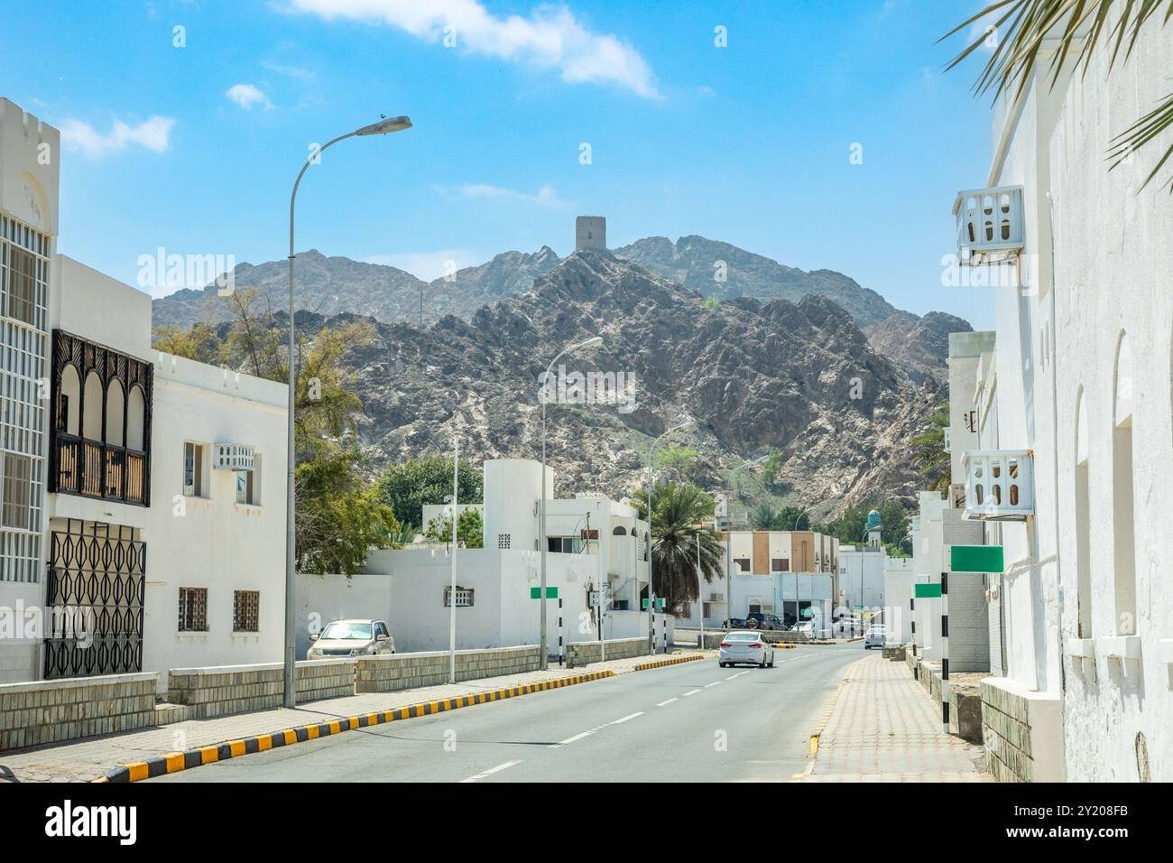Muscat Takia historical city center streets with road and building with ...