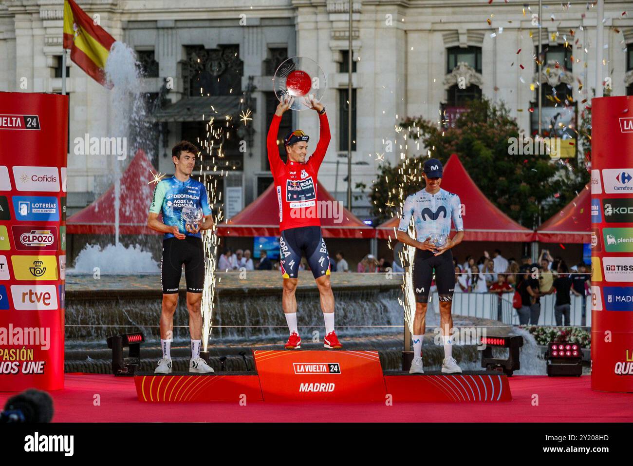 Madrid, Spain. 8th September 2024. The final podium with Primoz Roglic ...