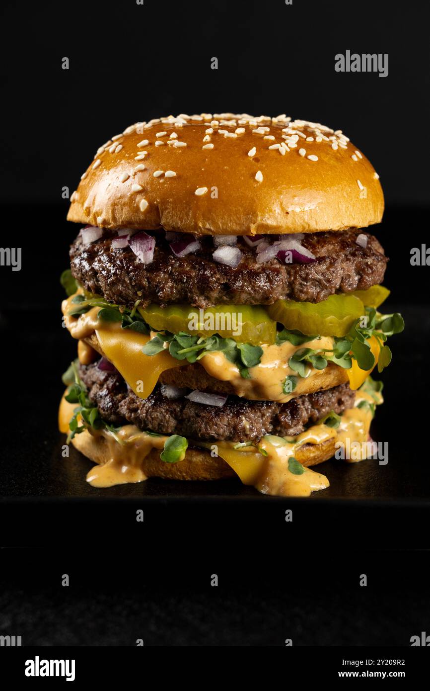 Double Decker Cheeseburger Stock Photo - Alamy