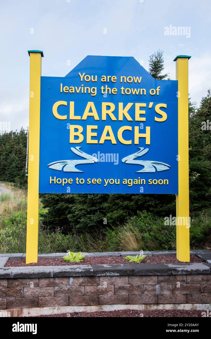 Leaving the town of Clarke's Beach sign on NL 70 in Newfoundland ...