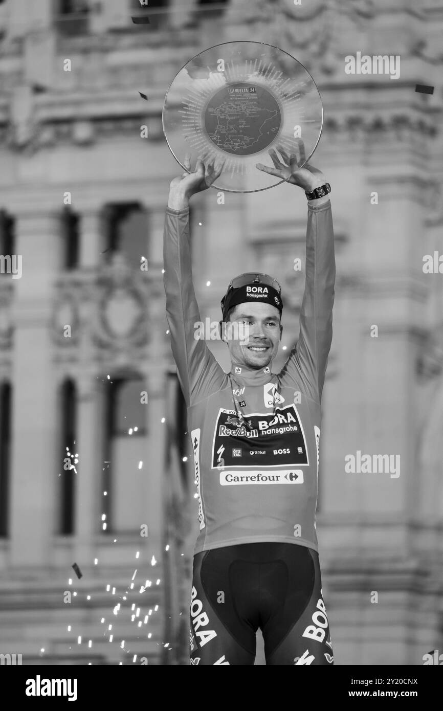 Primoz Roglic of Slovenia and Red Bull Bora Team celebrates his victory ...