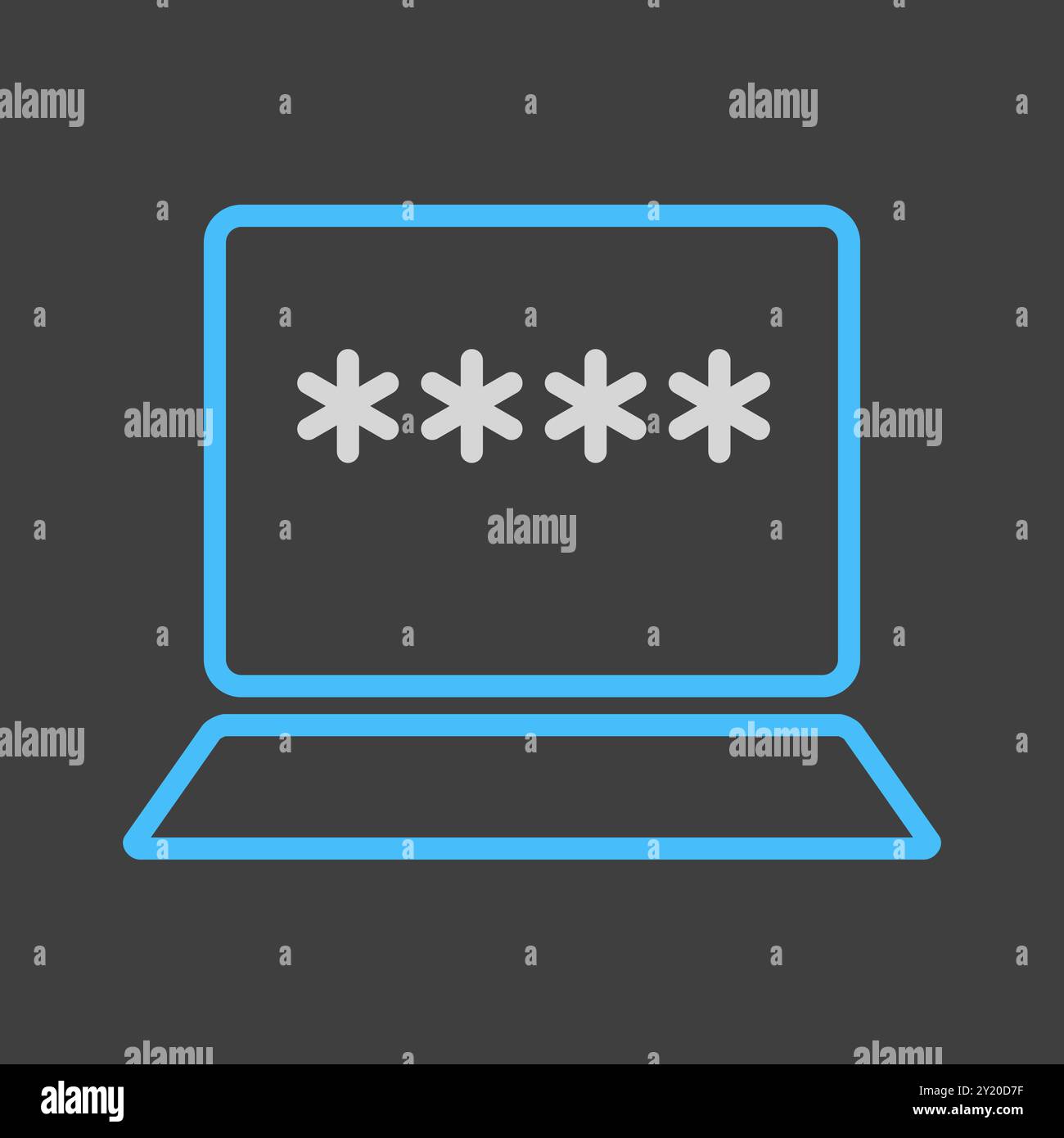 Laptop with password notification and lock vector on dark background ...