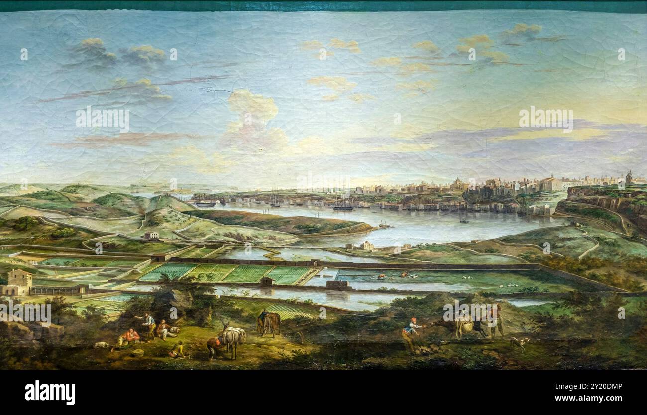 Port of Mahon in the 19th century, oil of Anton Schranz, Menorca ...