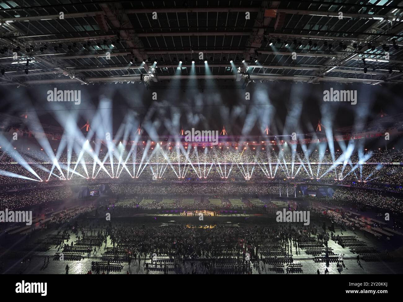 A light show during the closing ceremony of the Paris 2024 Summer ...