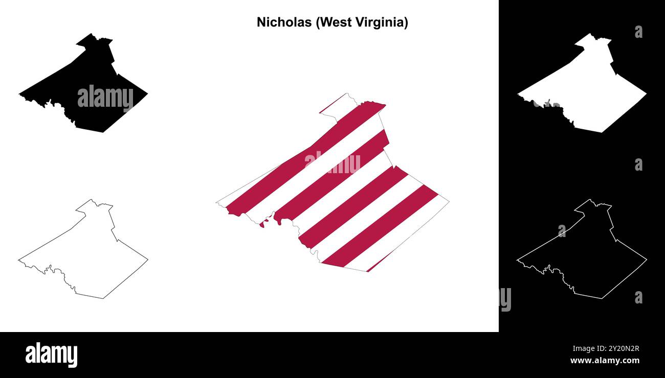 Nicholas County (West Virginia) outline map set Stock Vector Image ...
