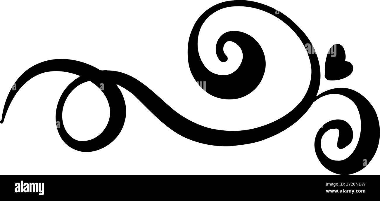 Curl calligraphy, Graphic line, Romantic pattern with heart, Border ...