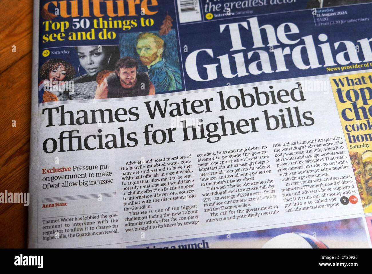 'Thames Water lobbied officials for higher bills' Guardian front page ...