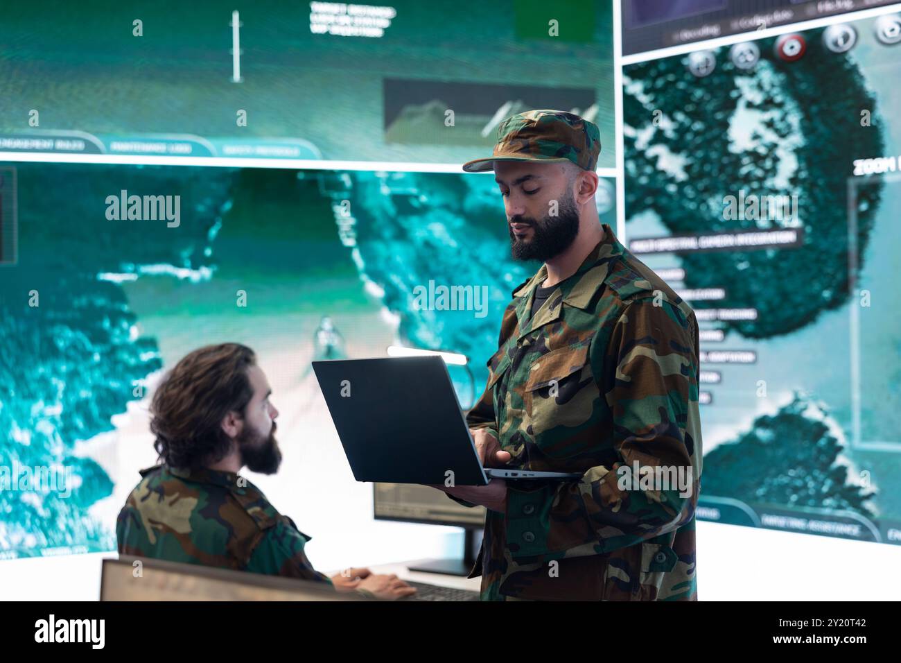 Staff sergeant briefing his military crew with details of a new secret ...