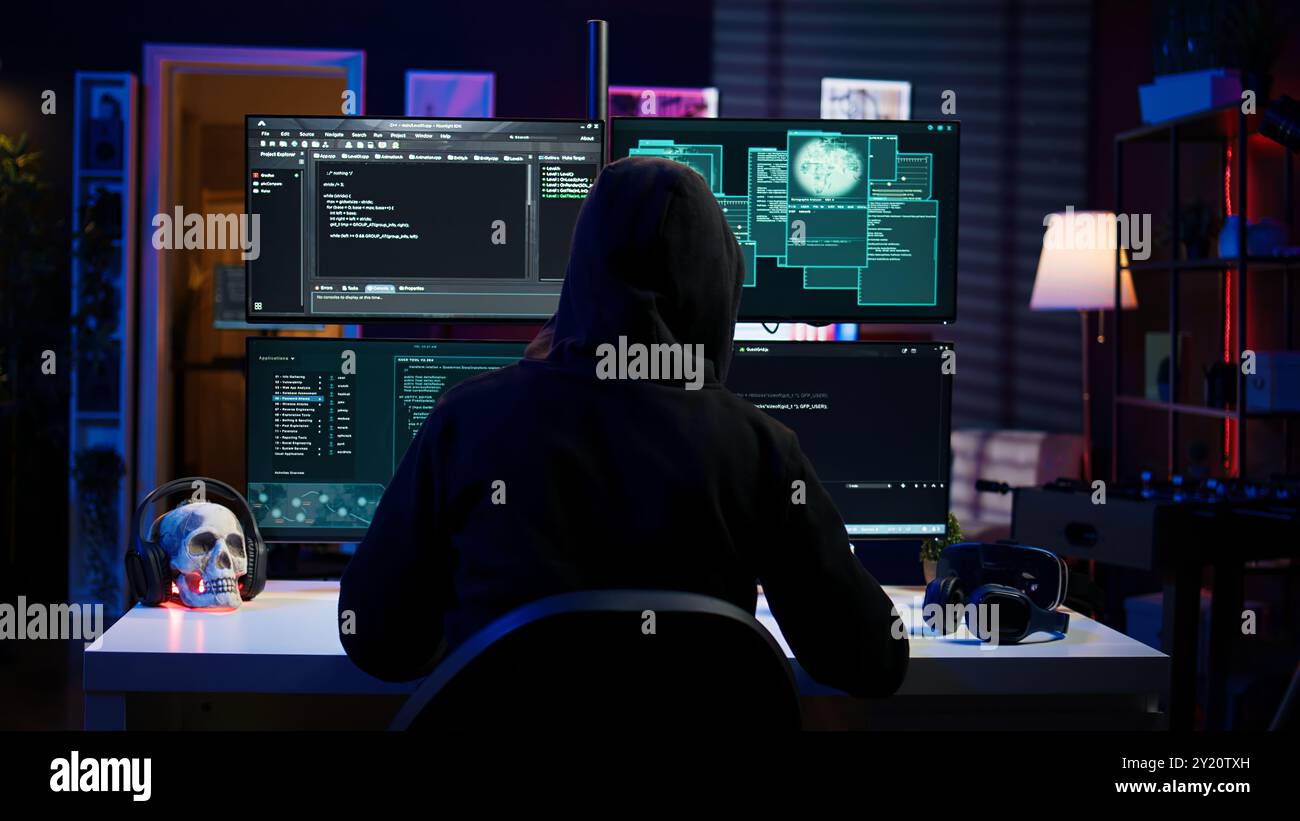 Malicious man hacking, stealing credit card numbers and manipulating ...