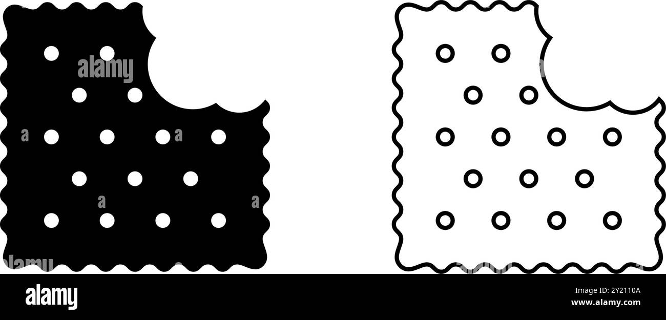 Bitten cracker icons. Sweet or salty biscuit cookies in square shapes ...