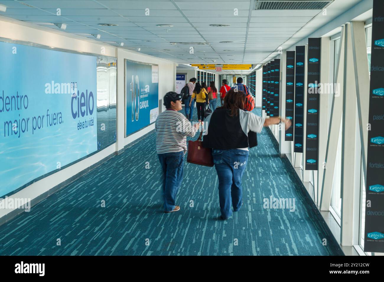 Passenger walking on a blue corridor at the arrivals of the Jose ...