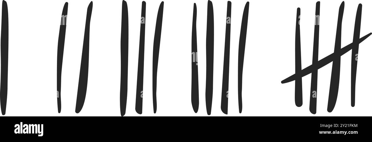 Set Of Tally Marks Or Hash Marks From One To Five In Simple Black