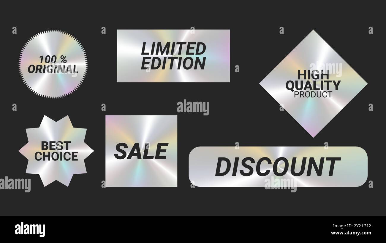 Holographic stickers logos emblem labels color set. Color hologram. For ...