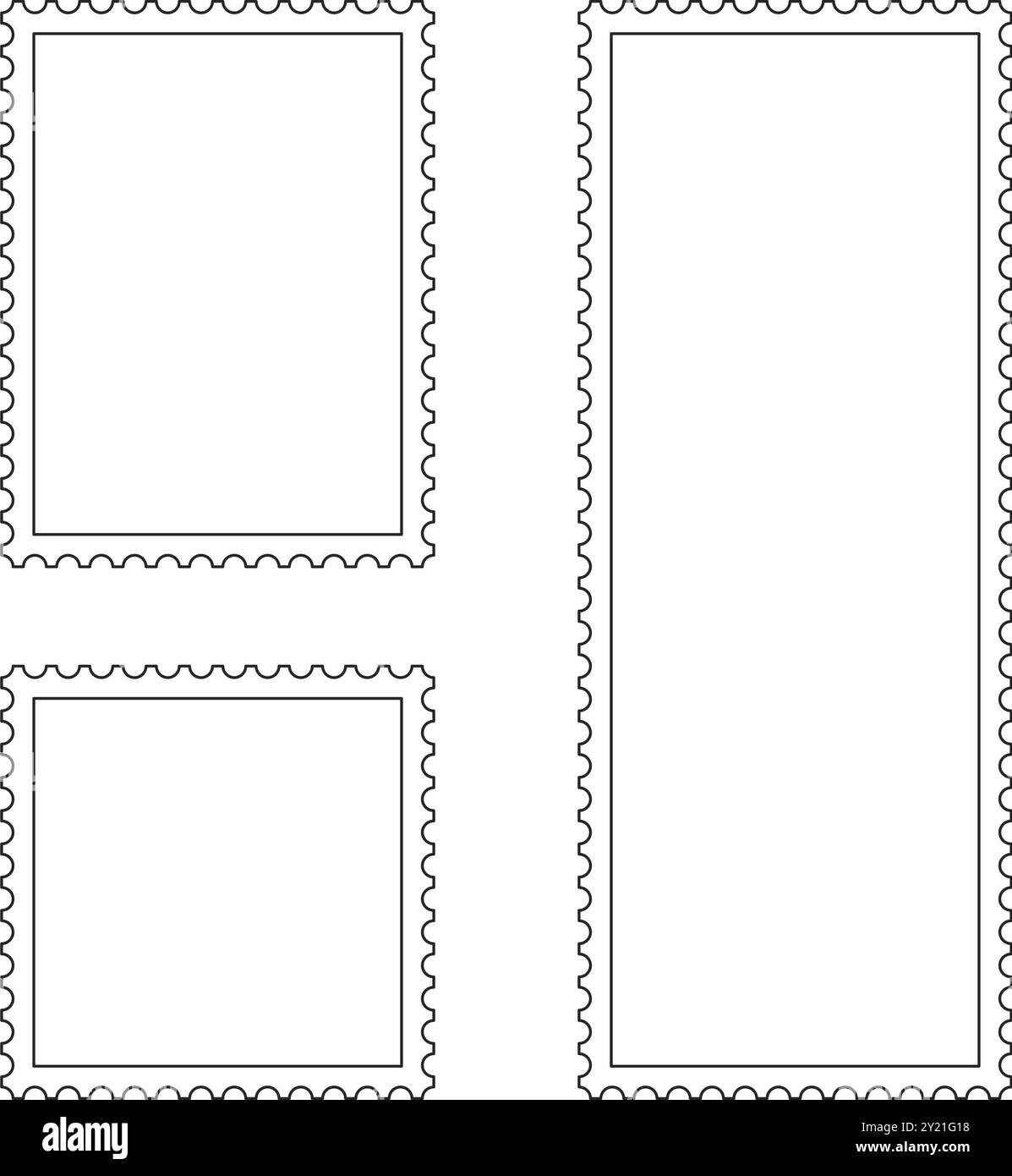 Set of blank postage stamp vector frames with perforated edges in ...