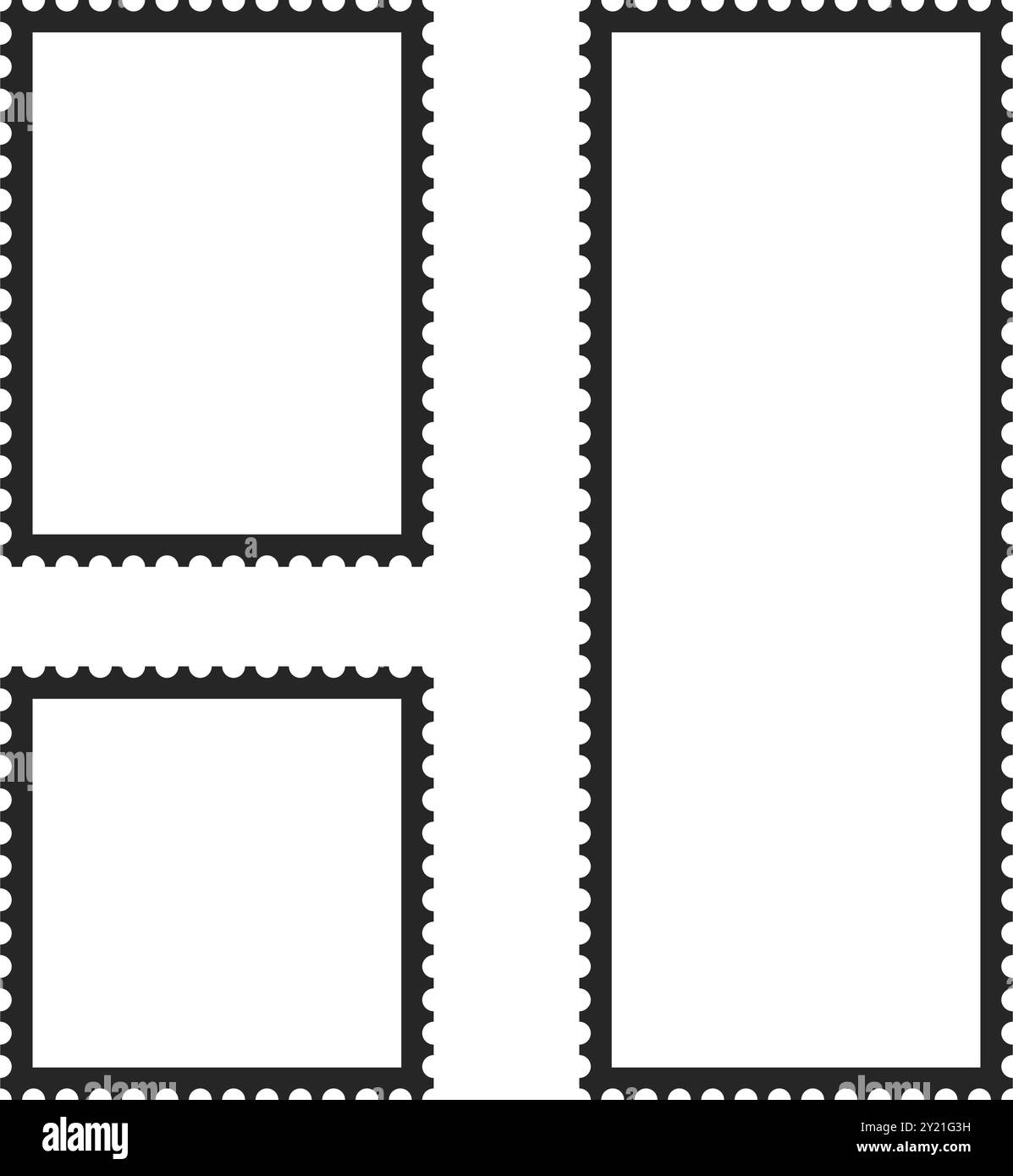 Set of blank postage stamp vector frames with perforated edges in ...