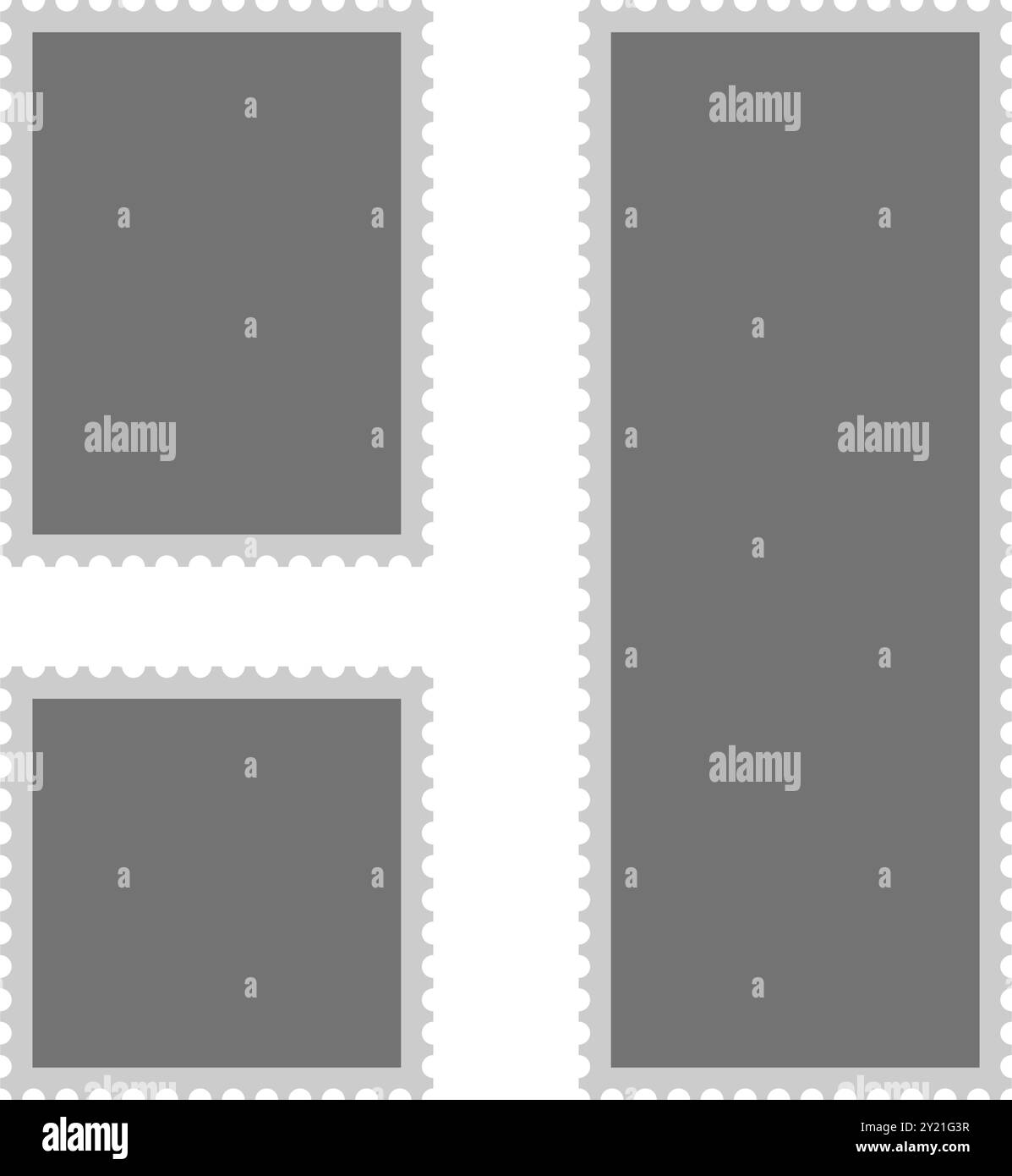 Set Of Blank Postage Stamp Vector Frames With Perforated Edges In