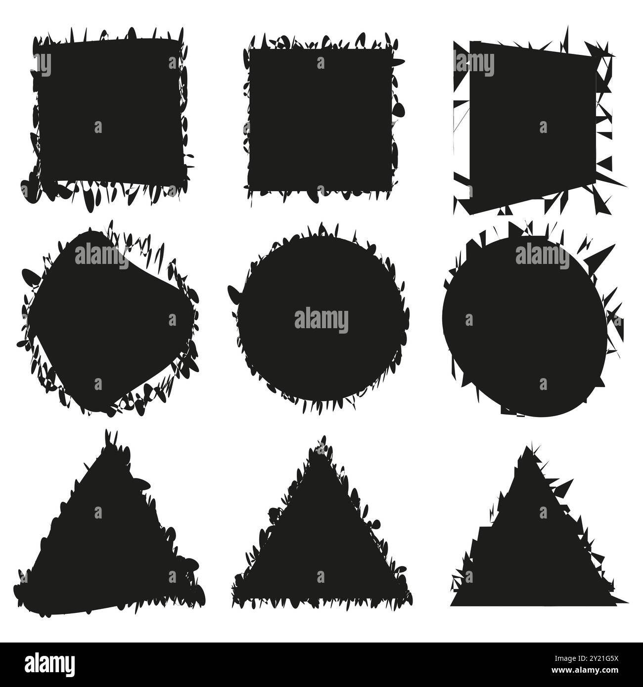 Grunge frame icons. Abstract shape borders. Decorative geometric frames ...