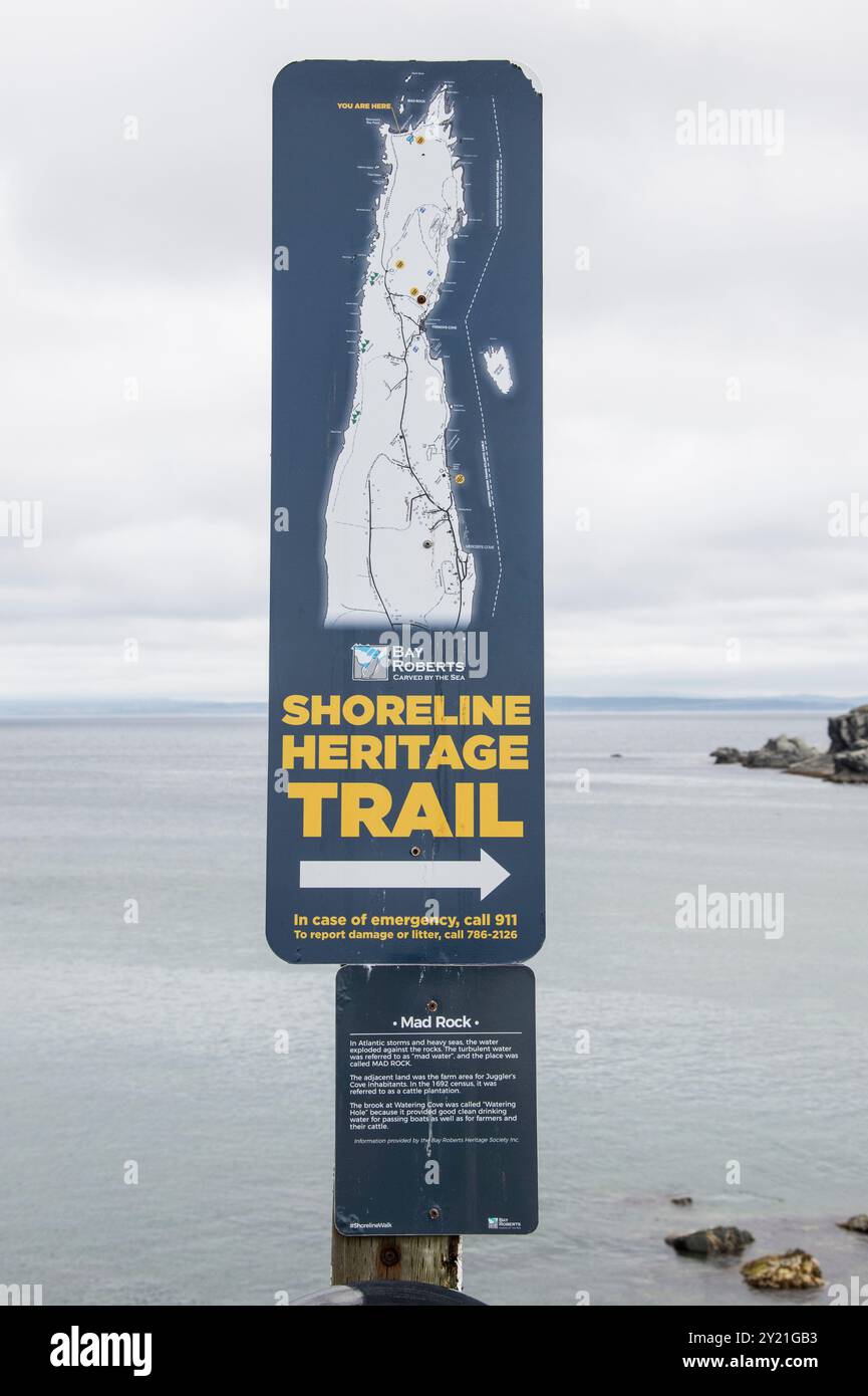 Shoreline Heritage Trail sign at Mad Rock in Bay Roberts, Newfoundland ...