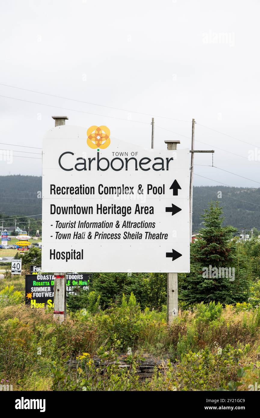 Welcome to the town of Carbonear sign listing amenities and attractions ...