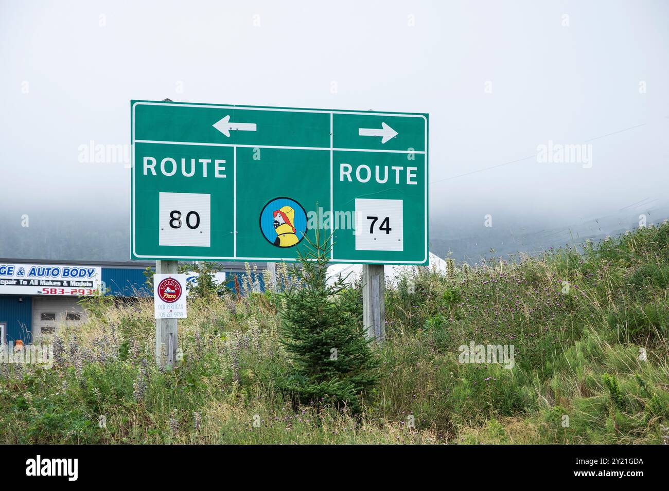 Junction highway sign to routes 80 and 74 in Heart's Content ...