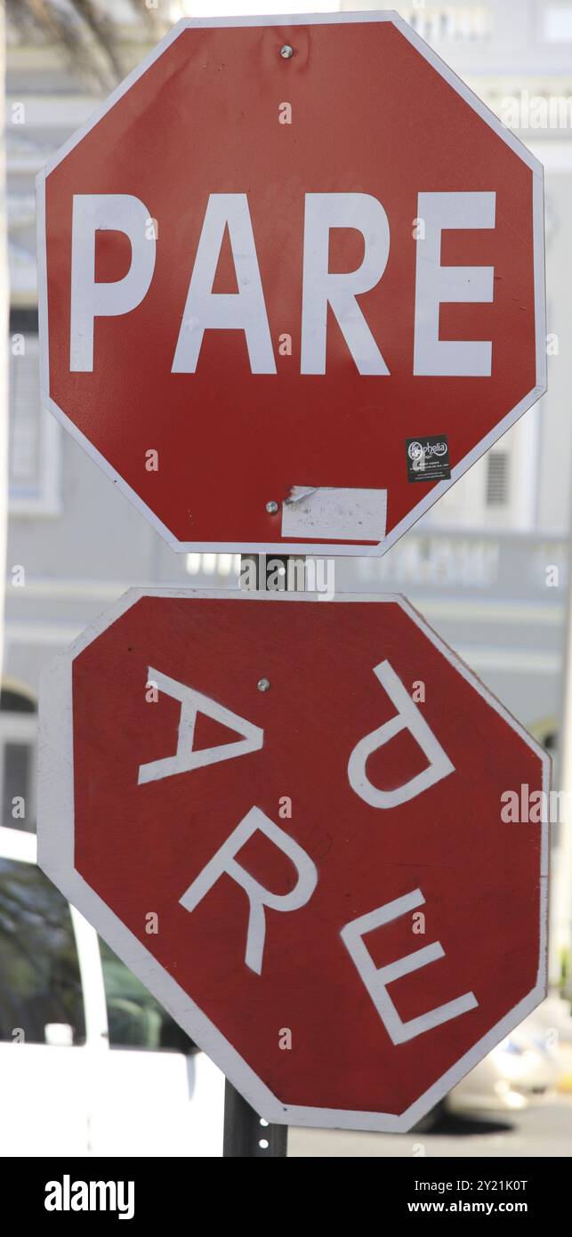 Very unusual shape of stop sign on Madeira Island Stock Photo - Alamy