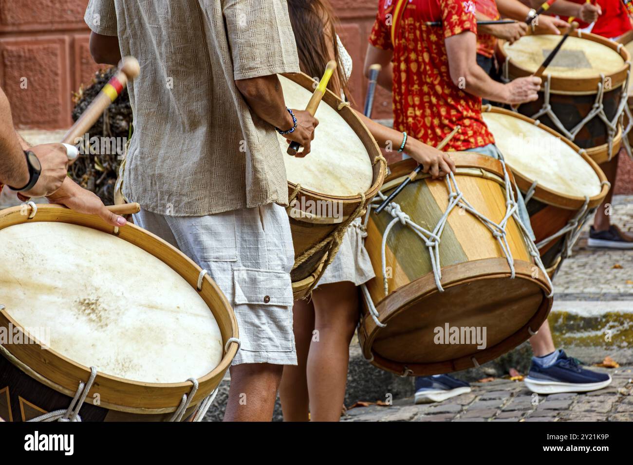 Percussionists and their drums on the streets of Recife during ...