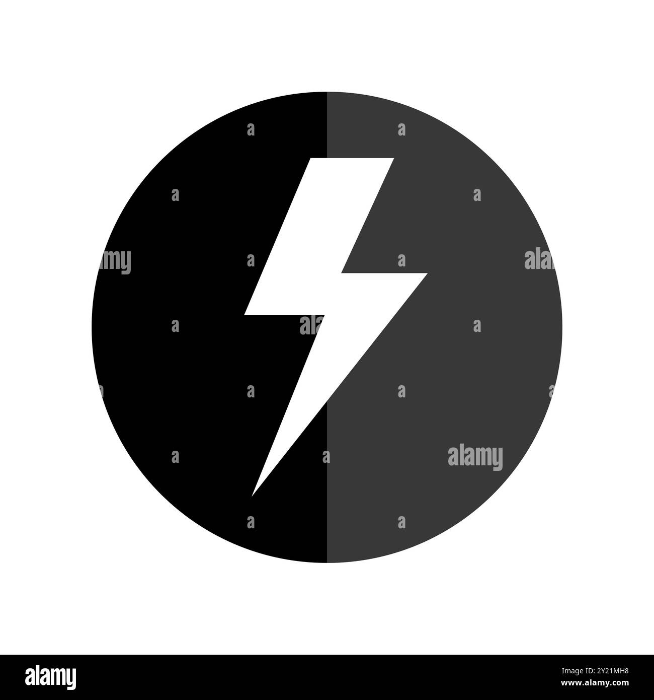 Black lightning bolt. Split circle background. Bold vector icon. High ...