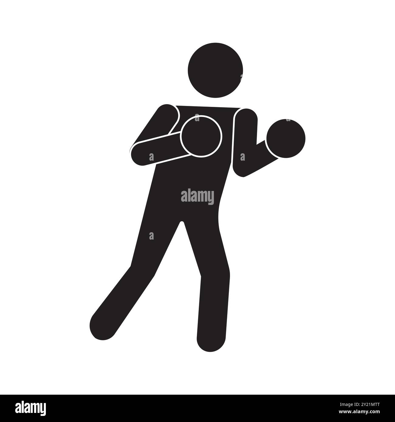 Boxing icon figure. Fighter stance symbol. Black silhouette shape ...