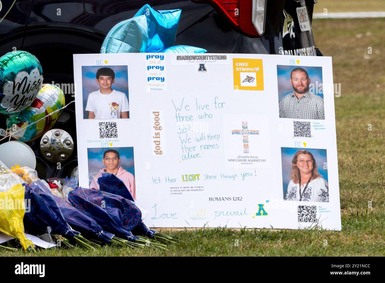 A poster with images of victims Christian Angulo, top left, Richard ...