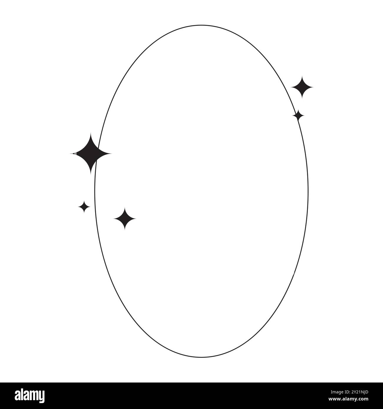 Oval frame with sparkle accents. Minimalist black outline. Clean vector ...