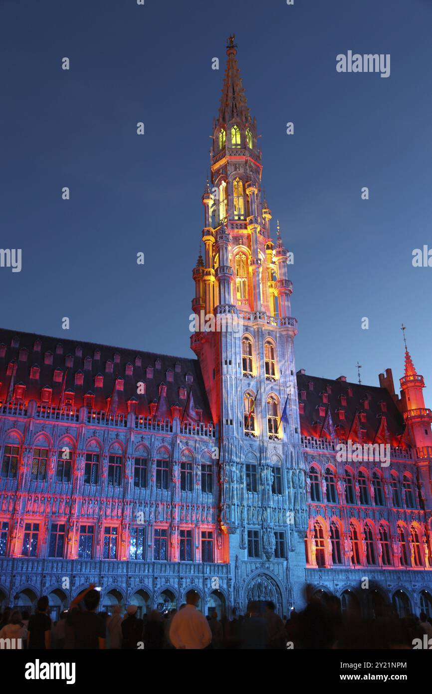 City hall in Brussel at twillight illuminated during light show Stock ...