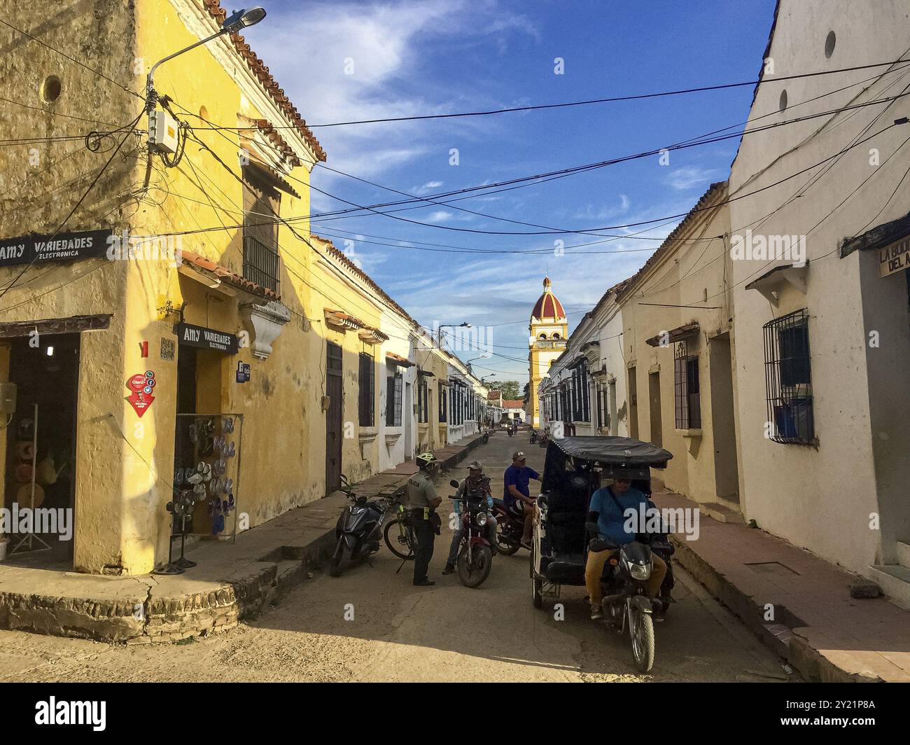 Typical street with one story buildings in sun and shadow, Santa Cruz ...