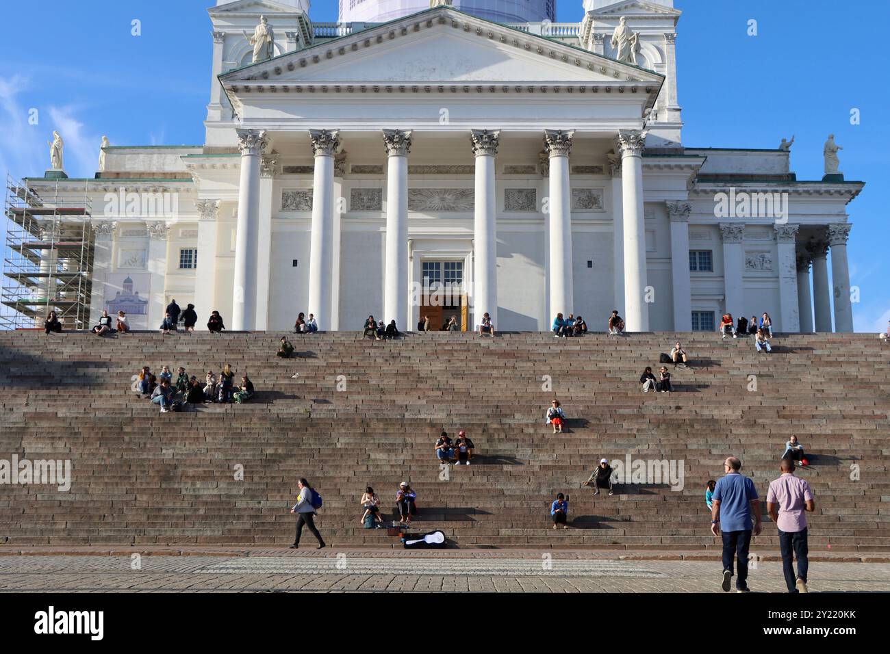 People sitting on the steps of Helsinki Cathedral, Helsingin ...