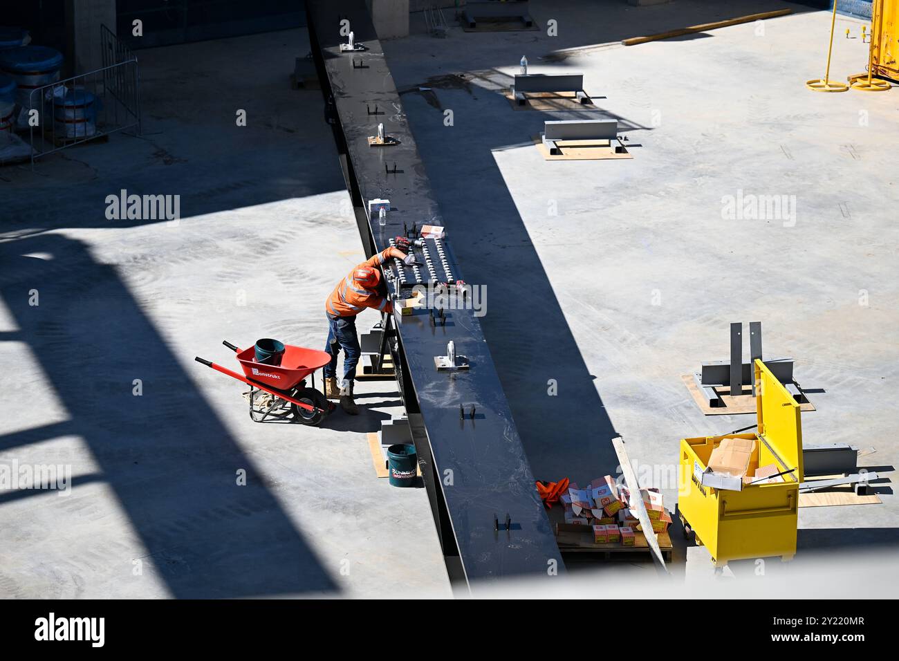Canberra, Australia. 03rd Sep, 2024. A worker puts together steel ...