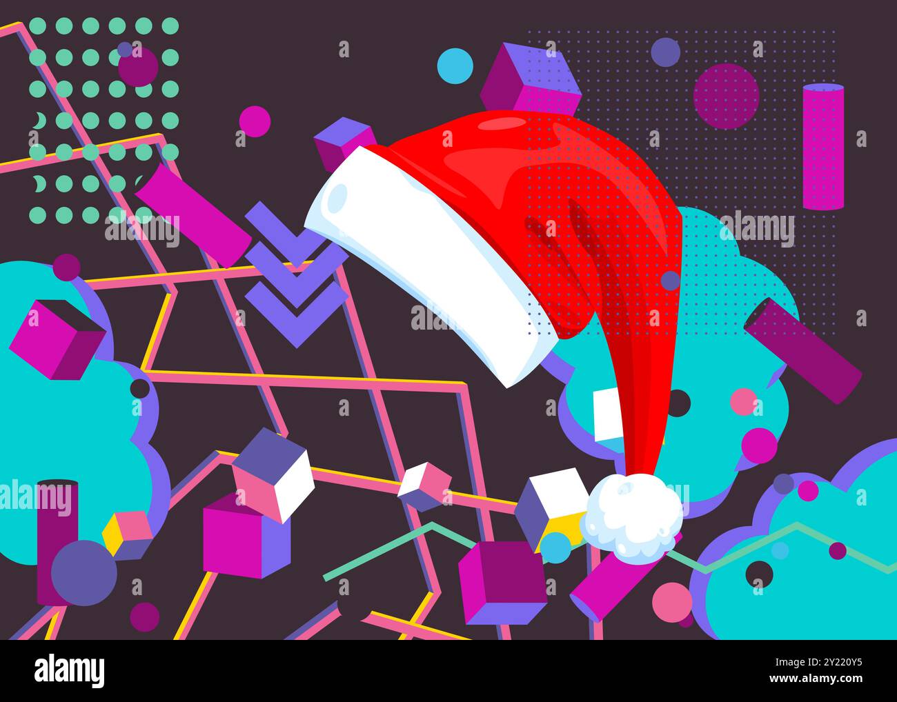 Santa Hat geometrical graphic retro theme Christmas background. Minimal ...