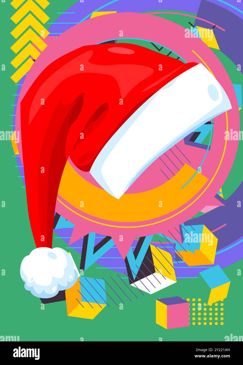 Santa Hat geometrical graphic retro theme Christmas background. Minimal ...