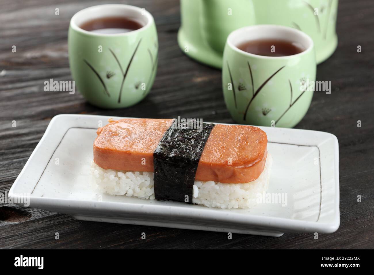 Homemade Spam Musubi, Rice with Spam Meat with Nori Belt Stock Photo ...
