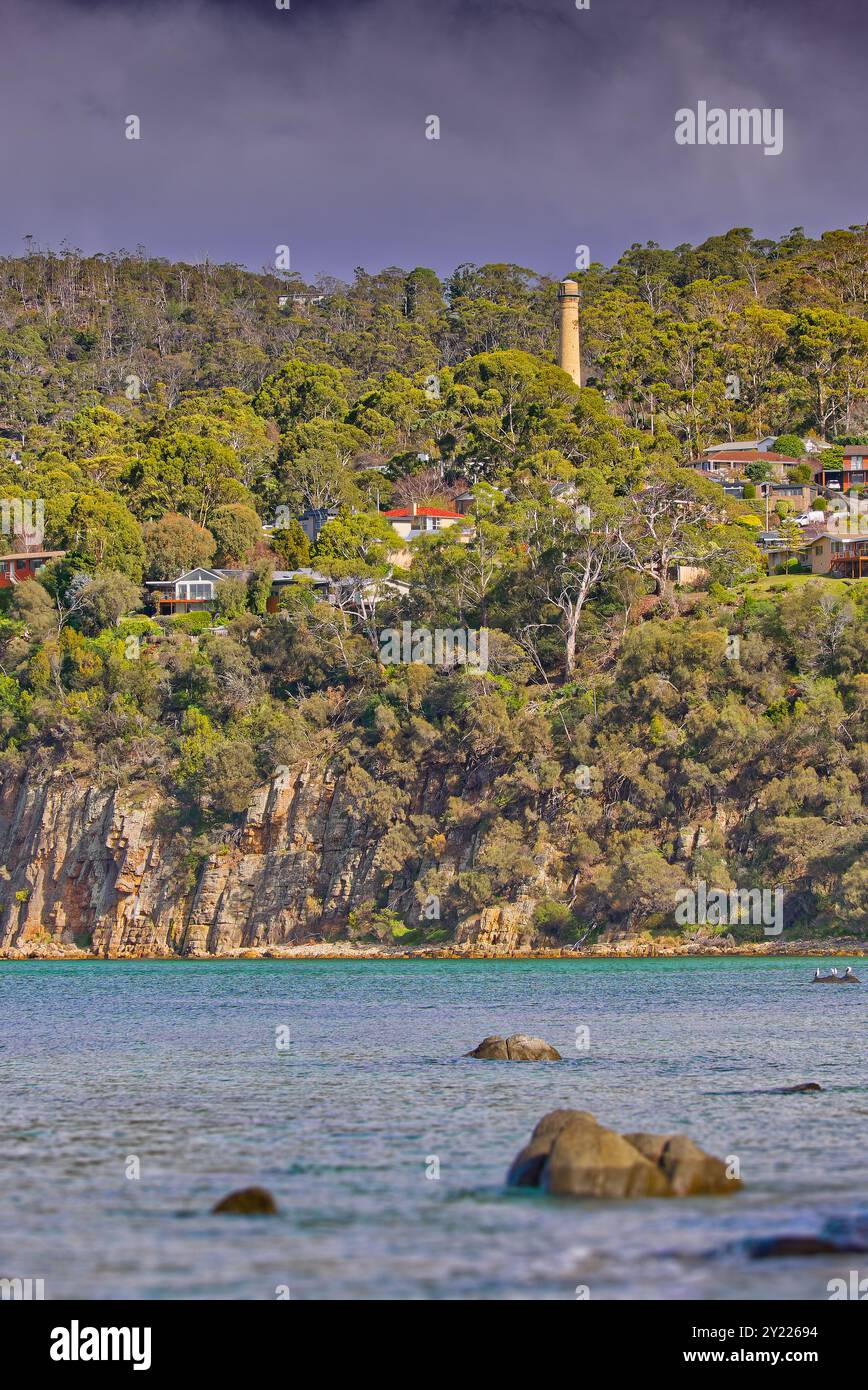 Derwent river ocean sea and Alum cliffs with beach and trees on sunny ...