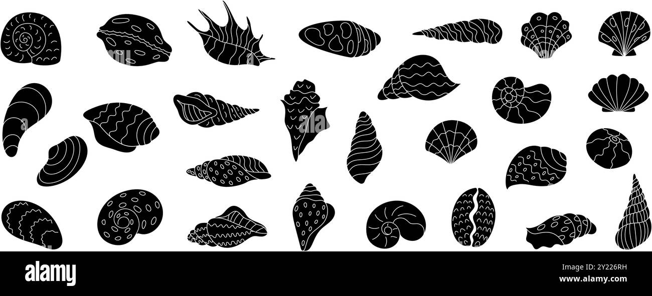 Cartoon Sea Shells Silhouettes Set Stock Vector Image & Art - Alamy