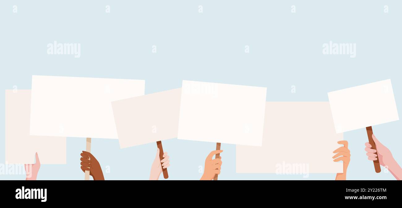 Diverse hands hold blank protest placards and signs Stock Vector Image ...