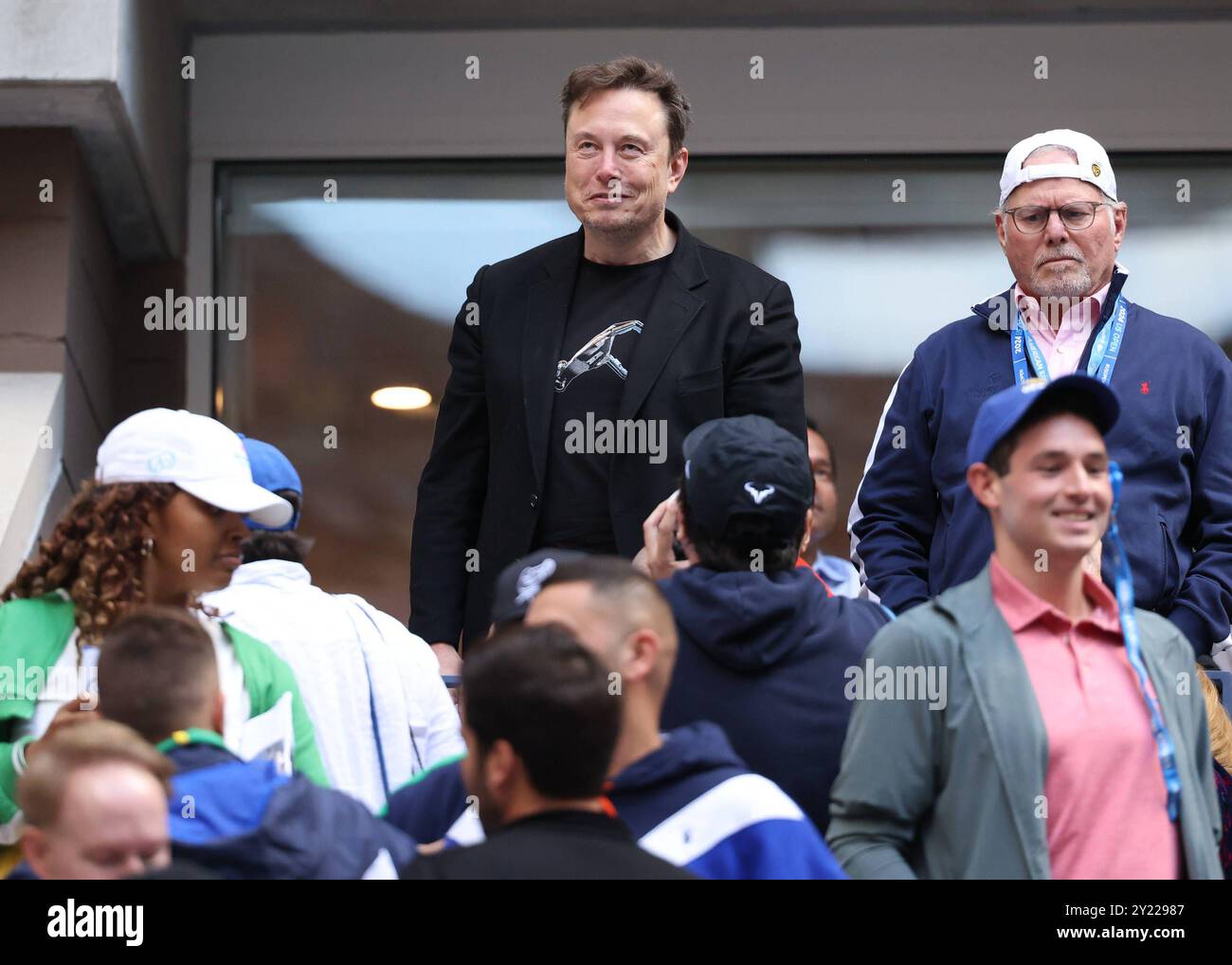 Elon Musk in einer VIP Loge beim US Open 2024 Tennis Turnier, Endspiel ...