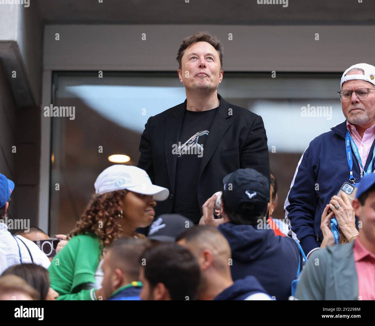 Elon Musk in einer VIP Loge beim US Open 2024 Tennis Turnier, Endspiel ...
