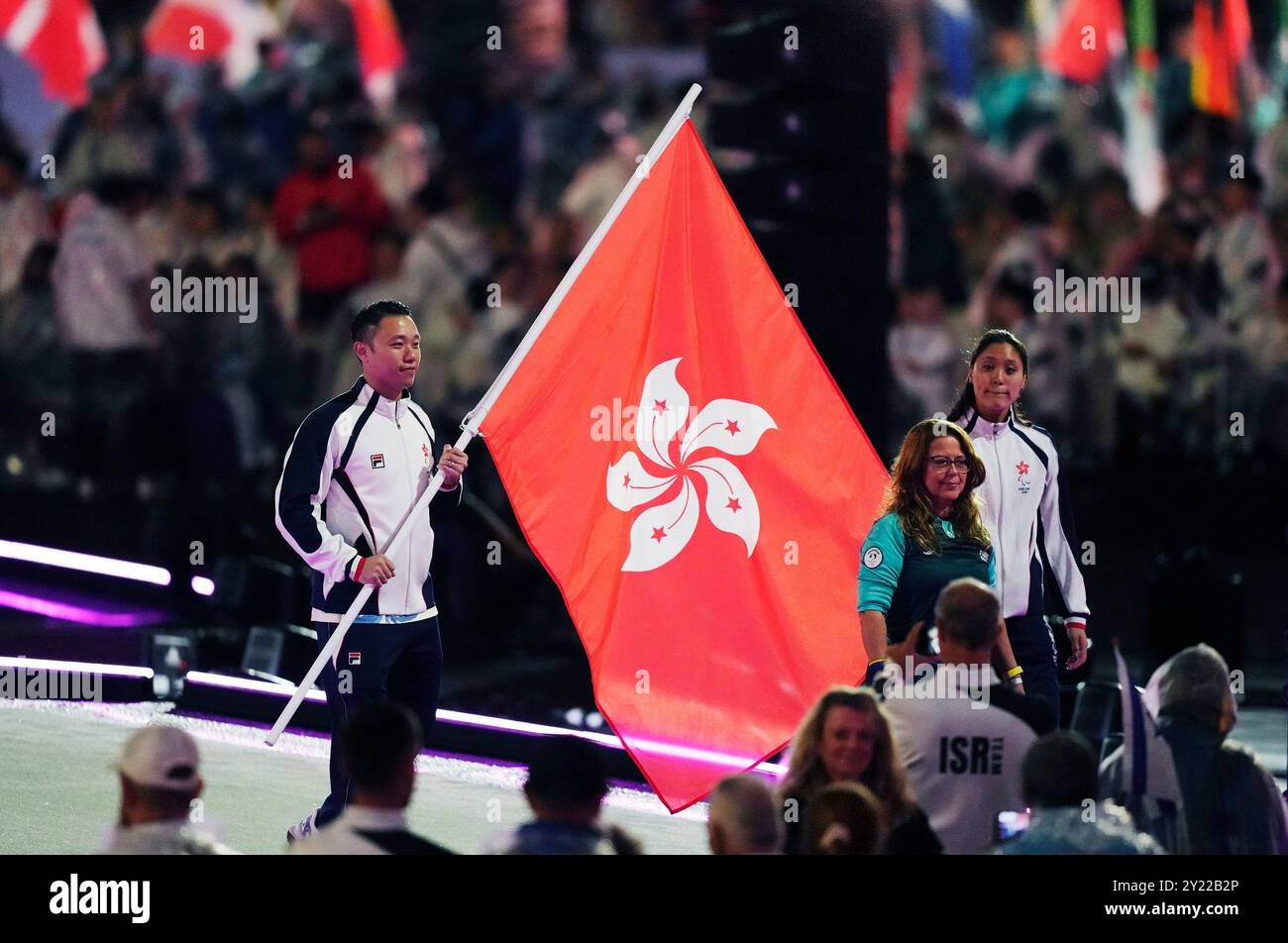 Paris, France. 8th Sep, 2024. Flag-bearers of China's Hong Kong Chan ...
