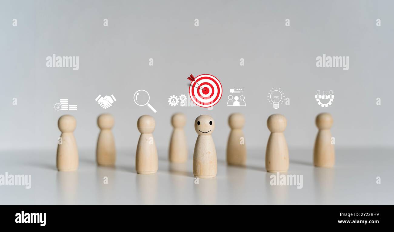 Teamwork, Goal and target, Business achievement. Partnership, Unity, Teamwork, wood figure ...