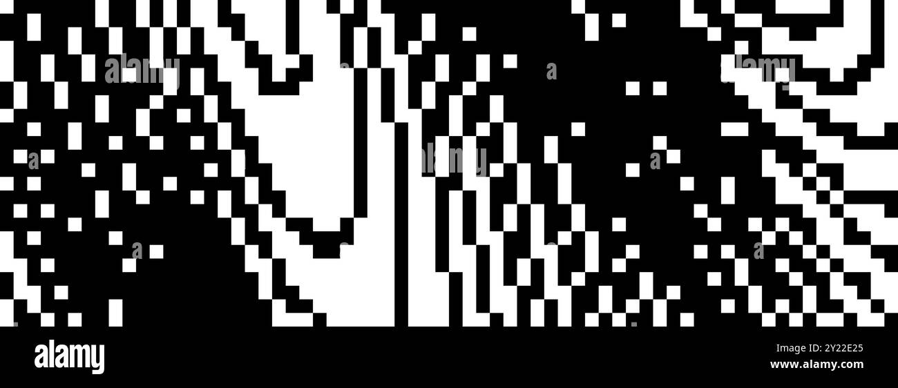 Dithered wavy curved line texture. Black 8 bit pixel glitch background ...